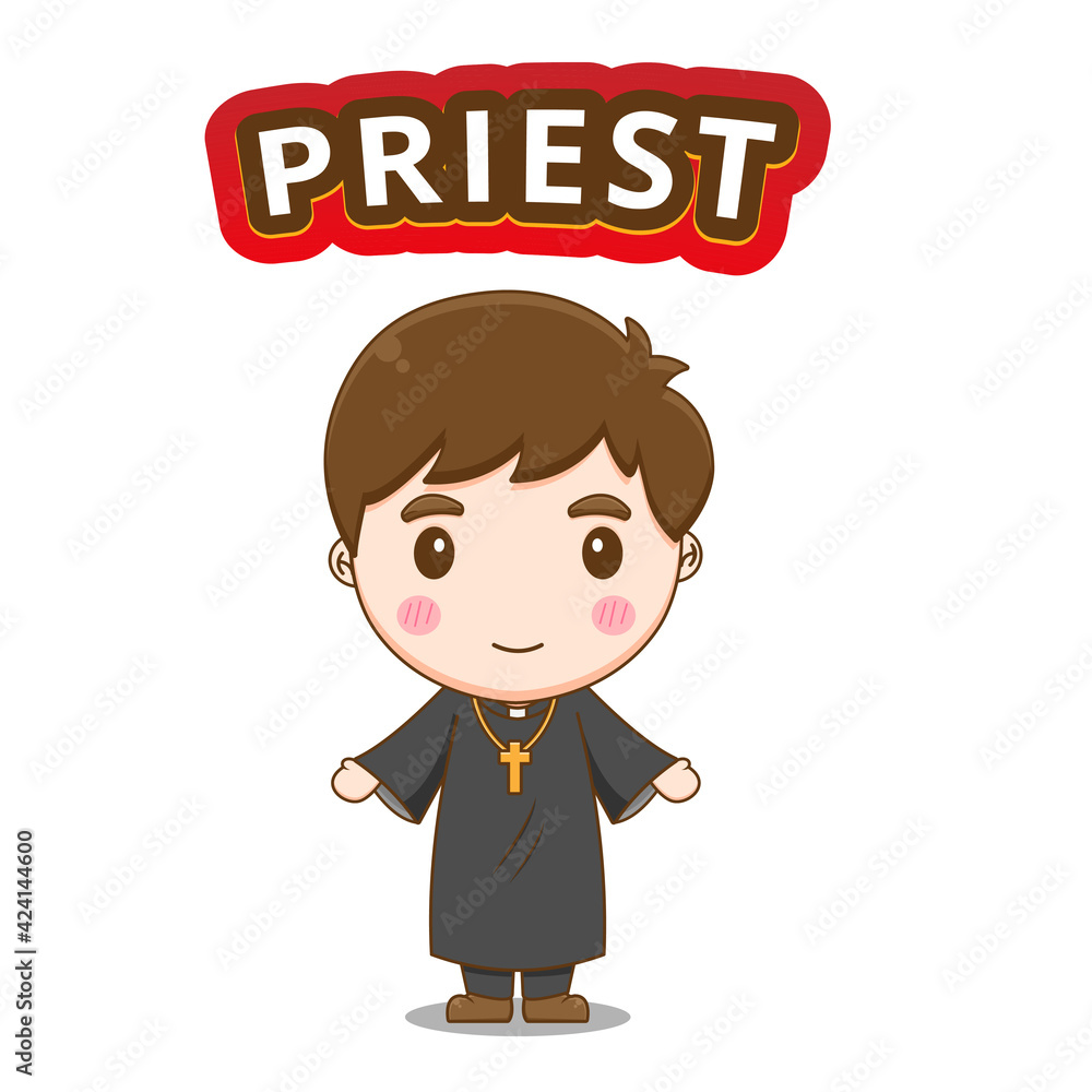 Cartoon illustration of cute priest character Stock Vector | Adobe Stock