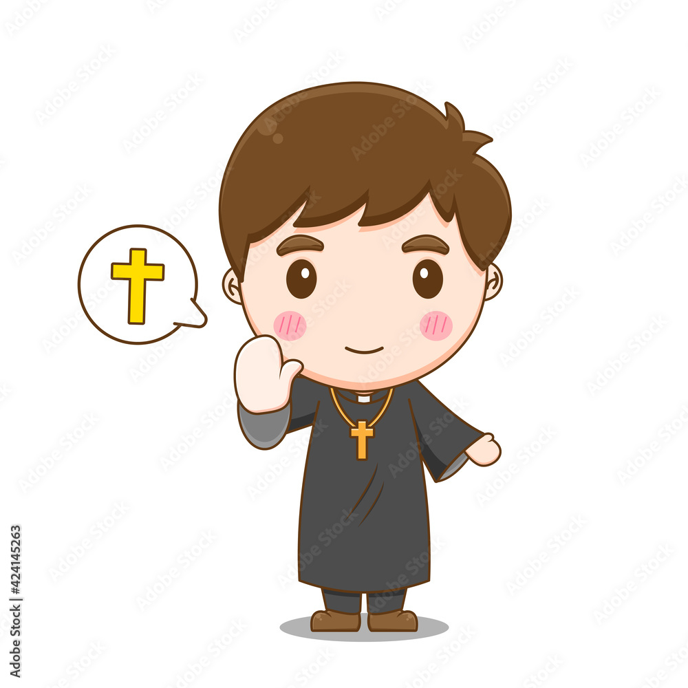 Cartoon illustration of cute priest character Stock Vector | Adobe Stock