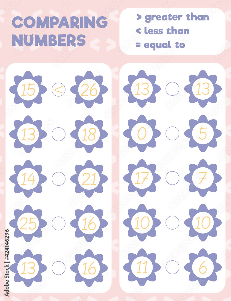 Comparing numbers worksheet practice print sheet. Vector illustration ...