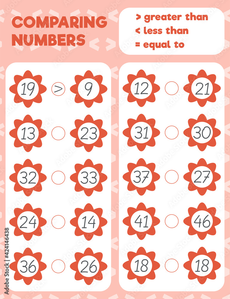 Vetor de Comparing numbers worksheet practice print sheet. Vector ...