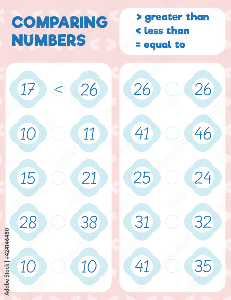 Comparing numbers worksheet practice print sheet. Vector illustration ...