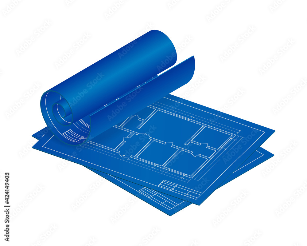 Isometric vector illustration blueprint floor plan the house isolated ...