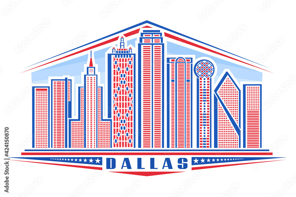Vector illustration of Dallas, horizontal poster with outline design ...