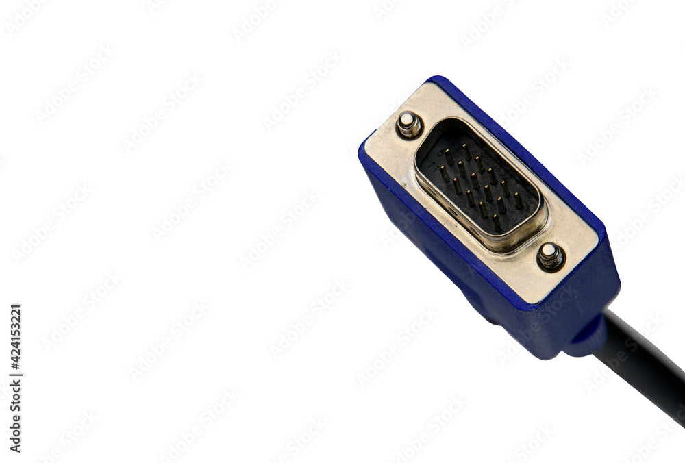 VGA / SVGA (male) connector on white background out of focus on ...