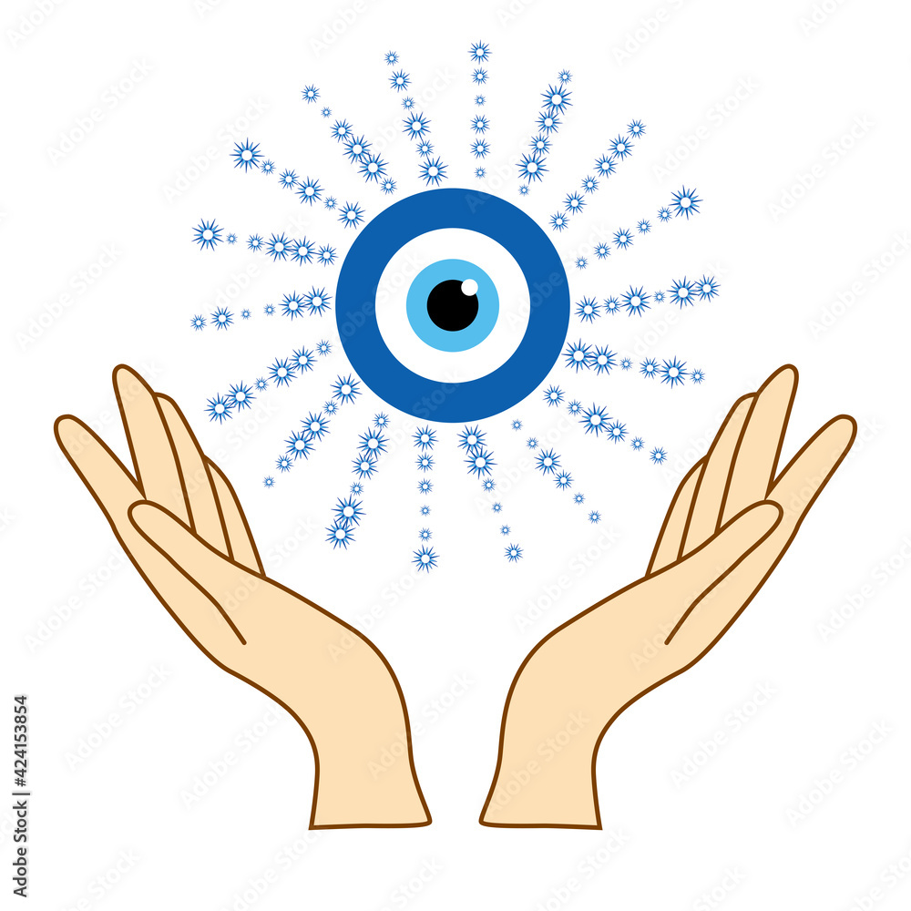 illustration of mystical goddess hands,evil eye, celestial symbols of ...
