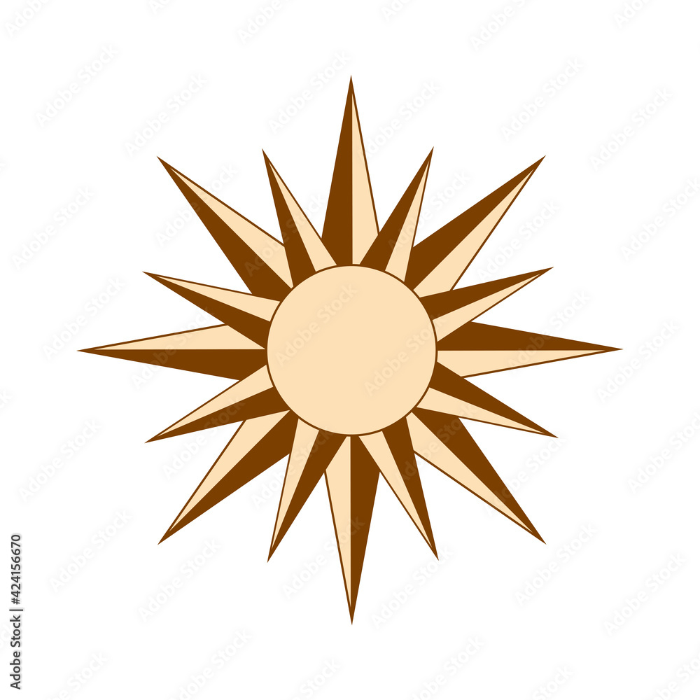 Magic concept, vintage sun with face, gold and black, engraving ...
