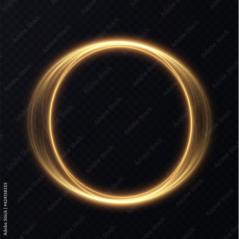 Abstract vector light effect of golden line of light. Movement light ...