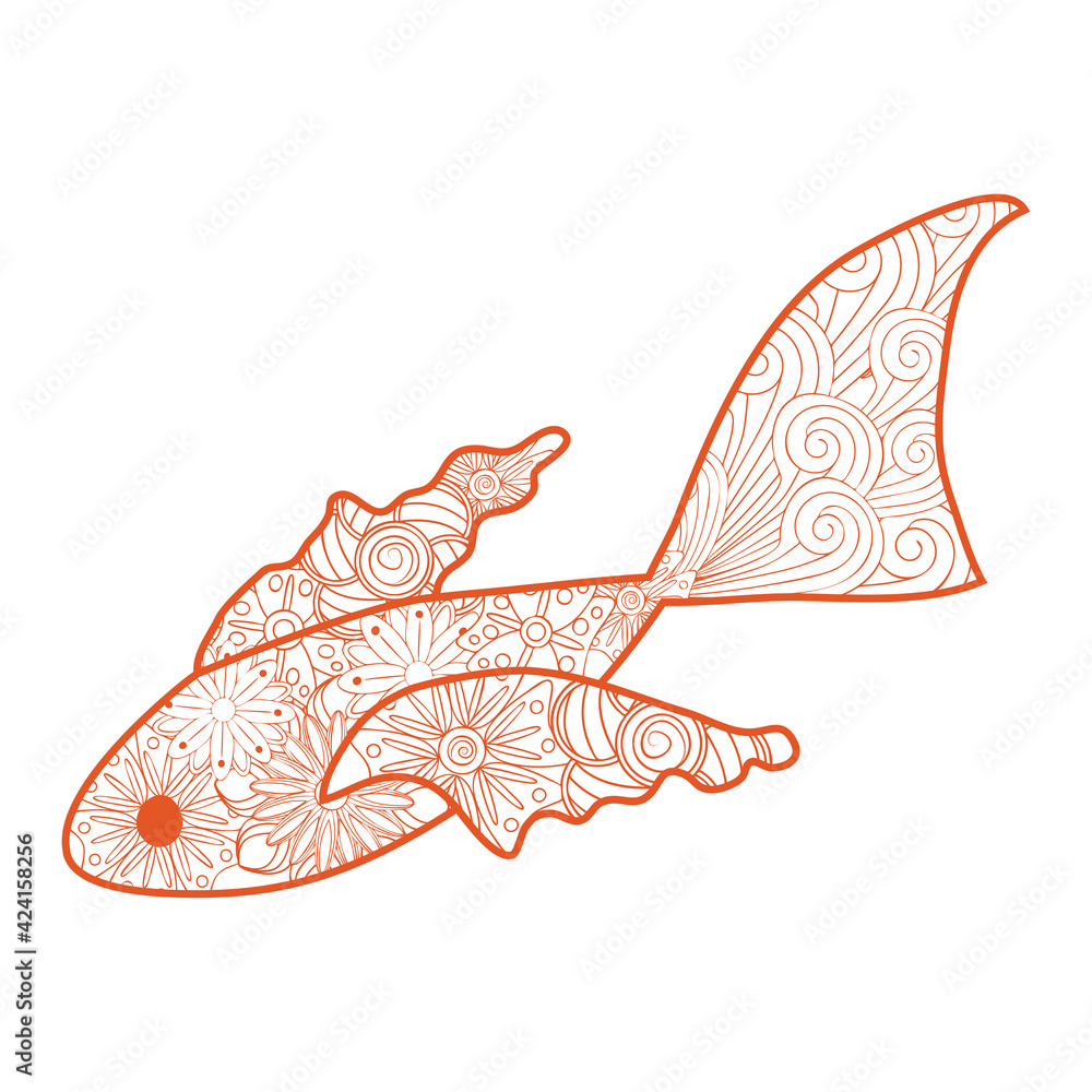 Hand drawn fish, zentangle for anti stress Coloring Page with high ...