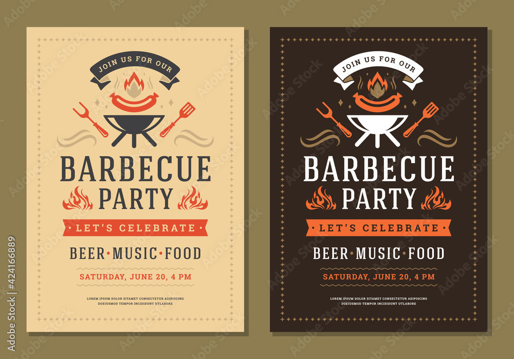 Barbecue party invitation flyer or poster design vector template Stock ...