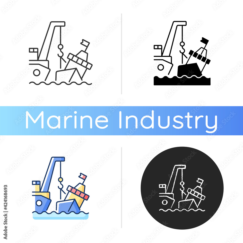 Marine salvage icon. Towing, re-floating. Cargo recovery. Rescuing ...
