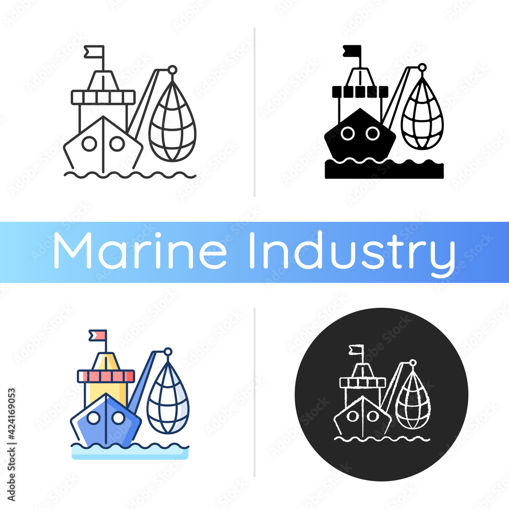 Industrial fishing icon. Selling fish and fish products. Commercial ...