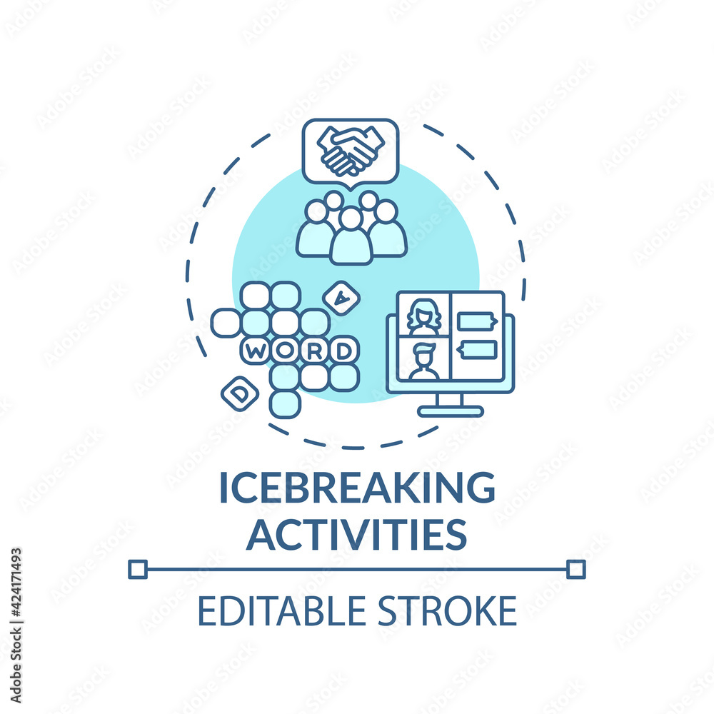 Ice breaking activities concept icon. Virtual events success idea thin ...