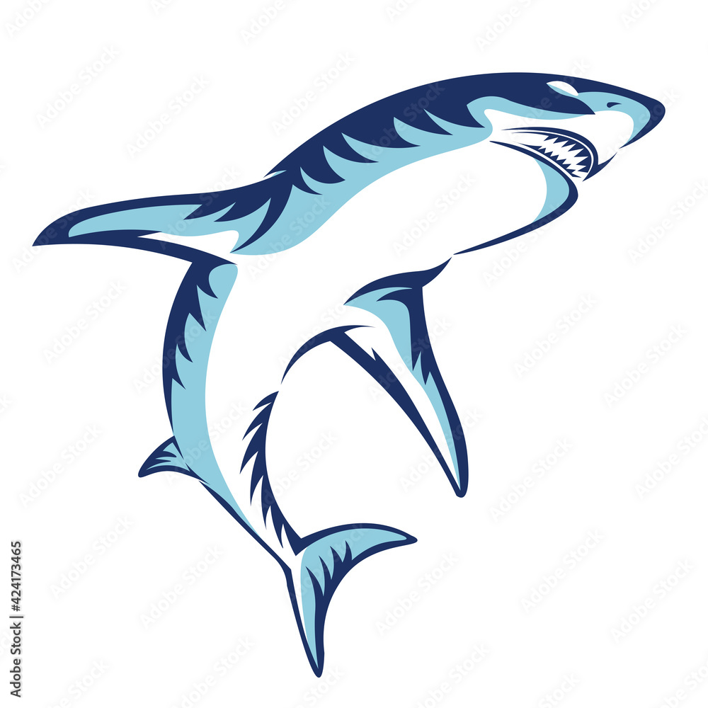 Blue shark vector logo in woodcut style, perfect for IT Business and ...