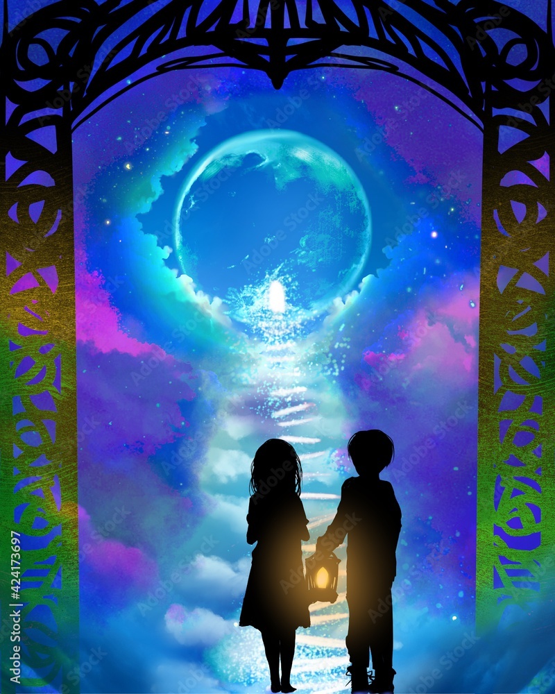 Illustration of an abandoned brother and sister walking through the ...