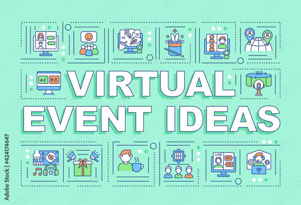 Virtual event ideas word concepts banner. Business conferences. Live ...