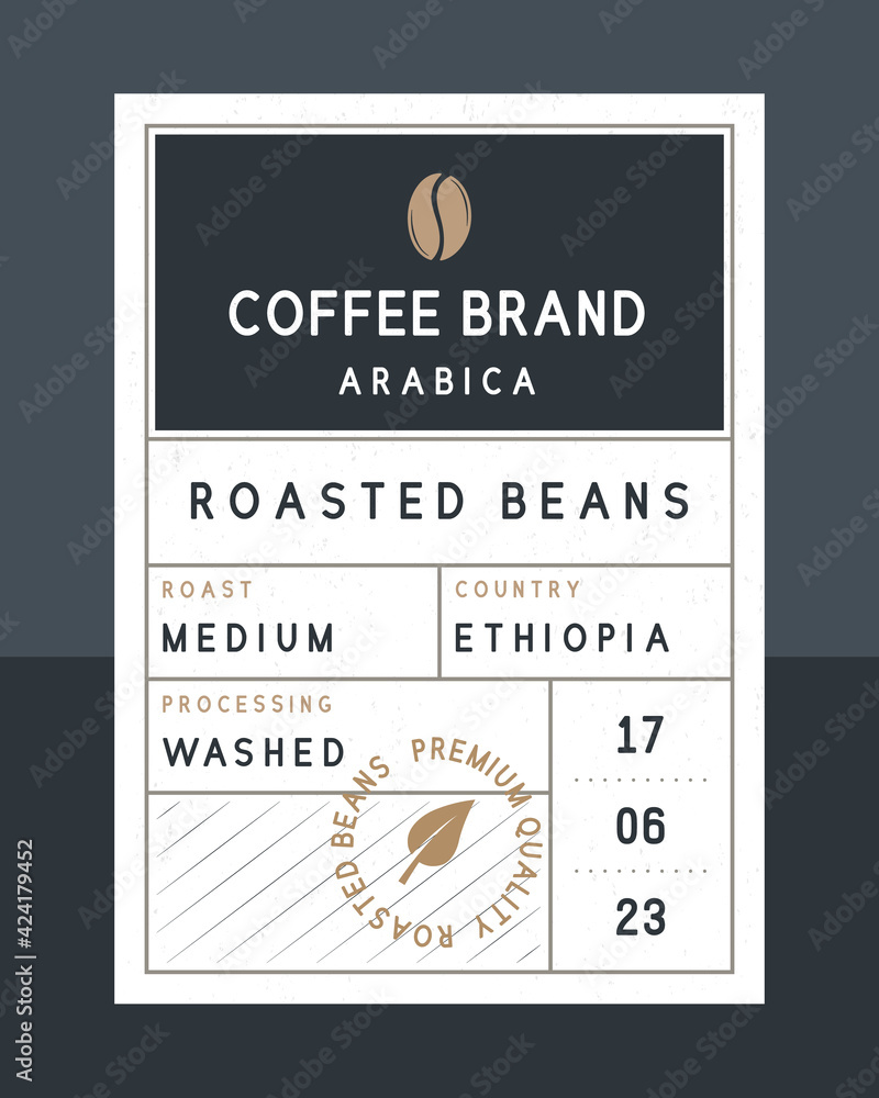 Coffee beans vintage label. Coffee vintage packaging design. Roasted ...