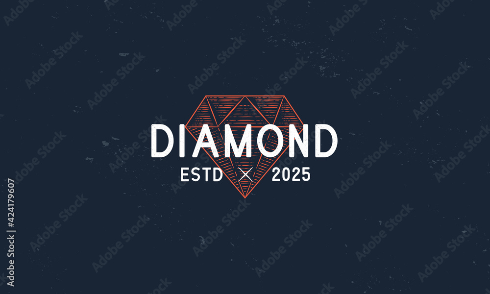 Vintage Diamond logo. Engraved diamond print for t-shirt, banner ...