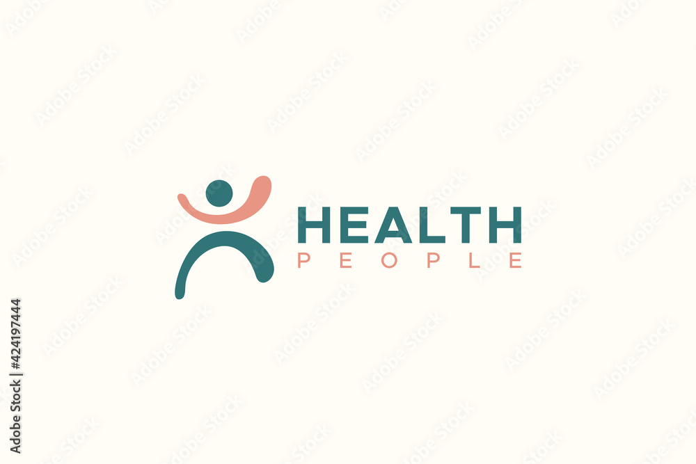 Abstract Health People Logo. Green and Pink Hand Drawn Human Icon ...