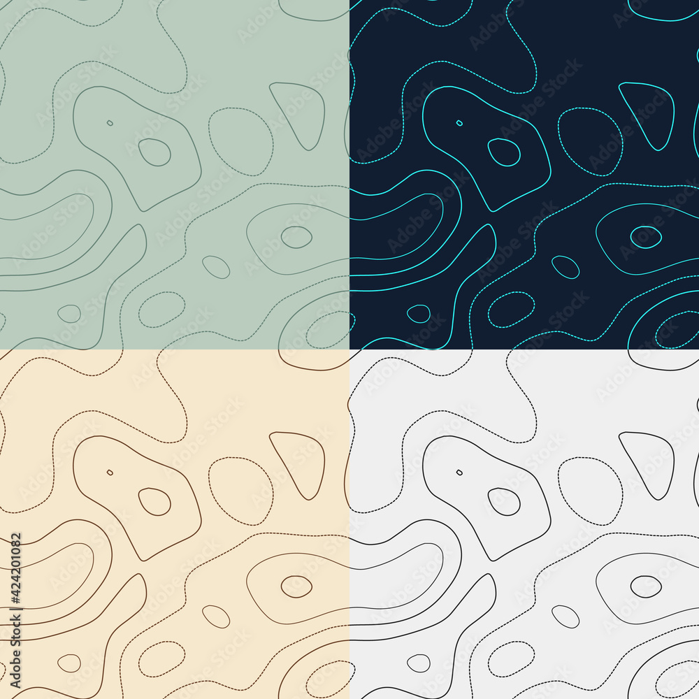 Topography patterns. Seamless elevation map tiles. Awesome isoline ...