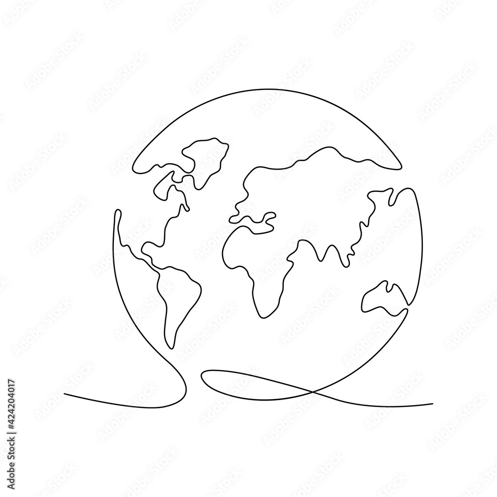 Continuous Earth line drawing symbol. World map one line art. Earth ... Continuous Earth line drawing symbol. World map one line art. Earth ...