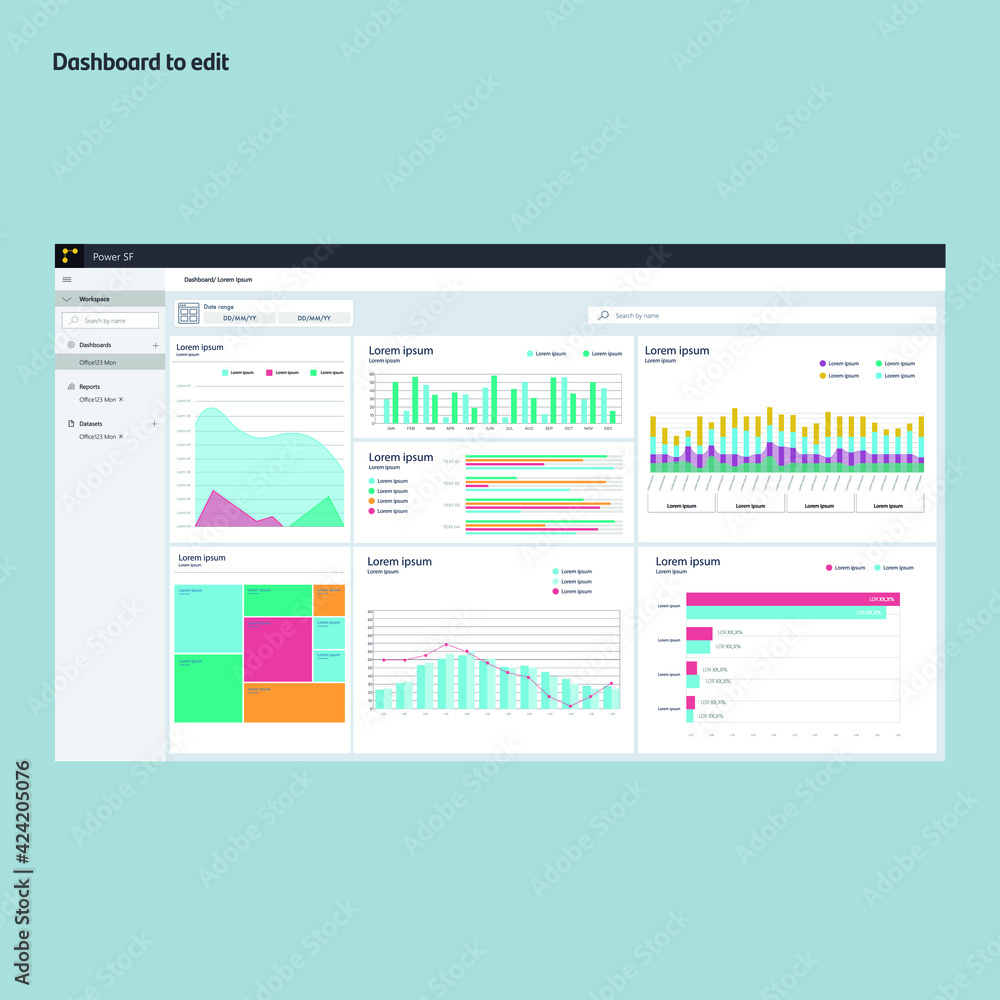 Dashboard theme. Power bi. Interactive bars.diagrams. EPS10 Stock ...