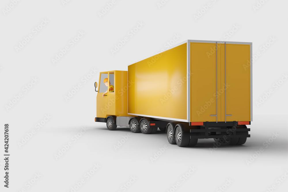 Lorry driver backing up his truck. Cartoon style freight delivery ...