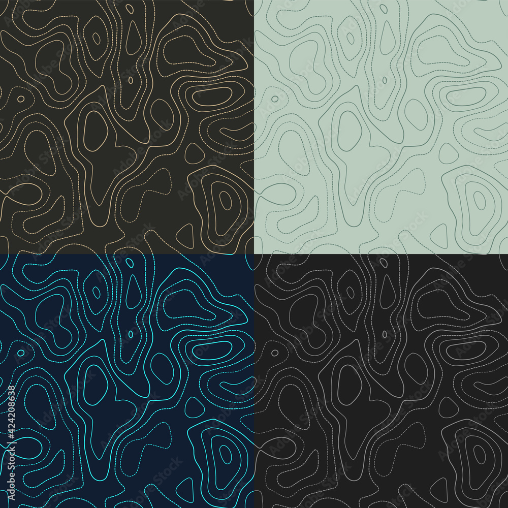 Topography patterns. Seamless elevation map tiles. Amazing isoline ...
