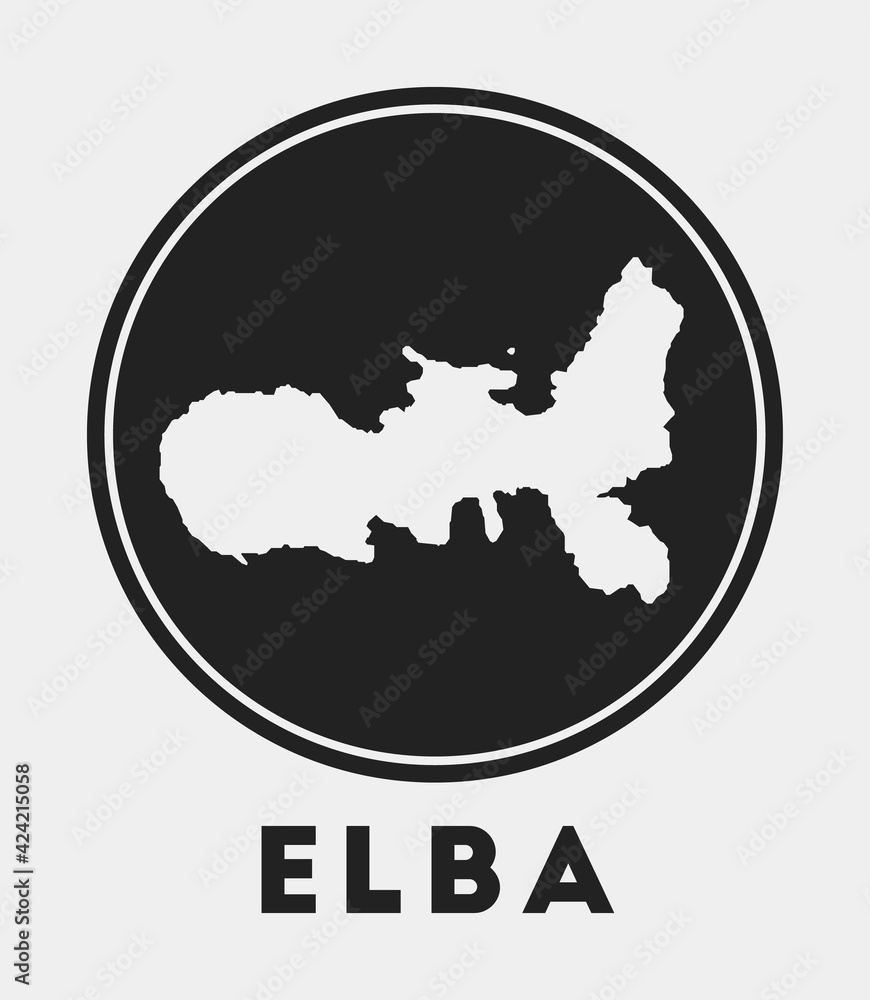 Elba icon. Round logo with island map and title. Stylish Elba badge ...