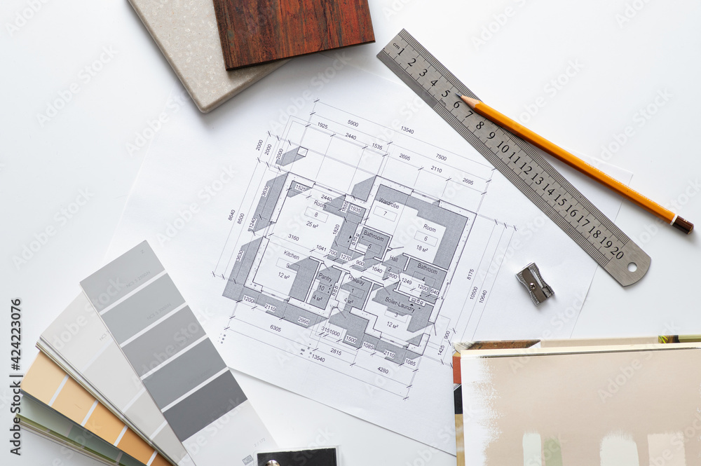 architectural plan of the house, selection of materials for design ...