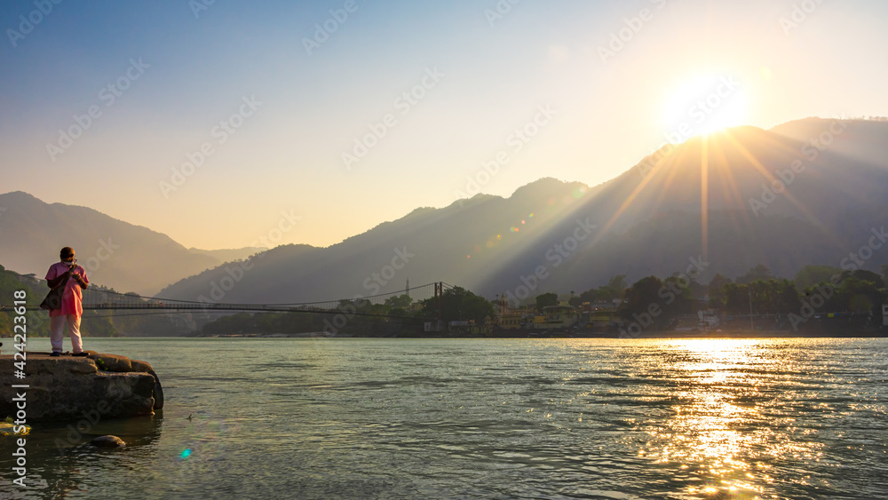 Spectacular panoramic cityscape of Rishikesh during sunrise, the yoga ...