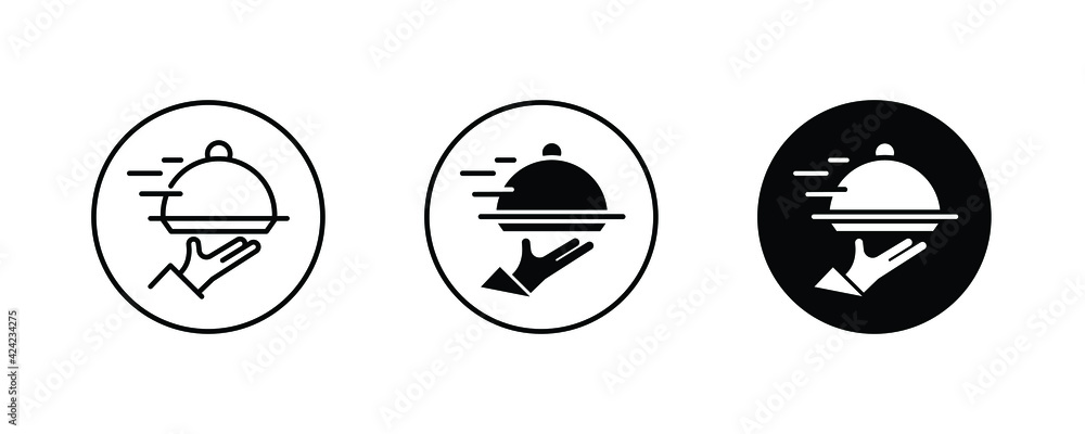 Waiter with food tray icon, Hand tray icons, Restaurant line icon ...
