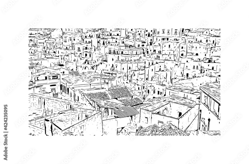 Building view with landmark of Matera is the city in Italy. Hand drawn ...