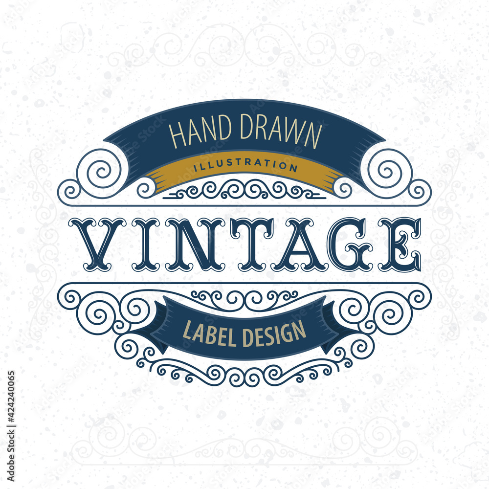 Vintage style label illustration. Outline calligraphic border design ...