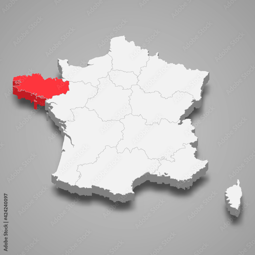 Brittany region location within France 3d isometric map Stock Vector ...