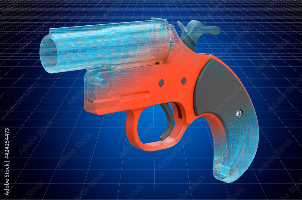 Visualization 3d cad model of signal flare launcher, blueprint. 3D ...