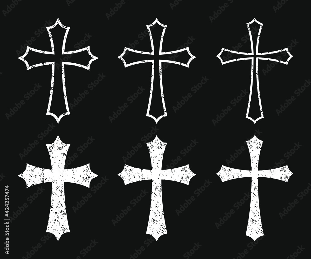 Cross vector shape symbol with grunge texture set. Christianity sign ...