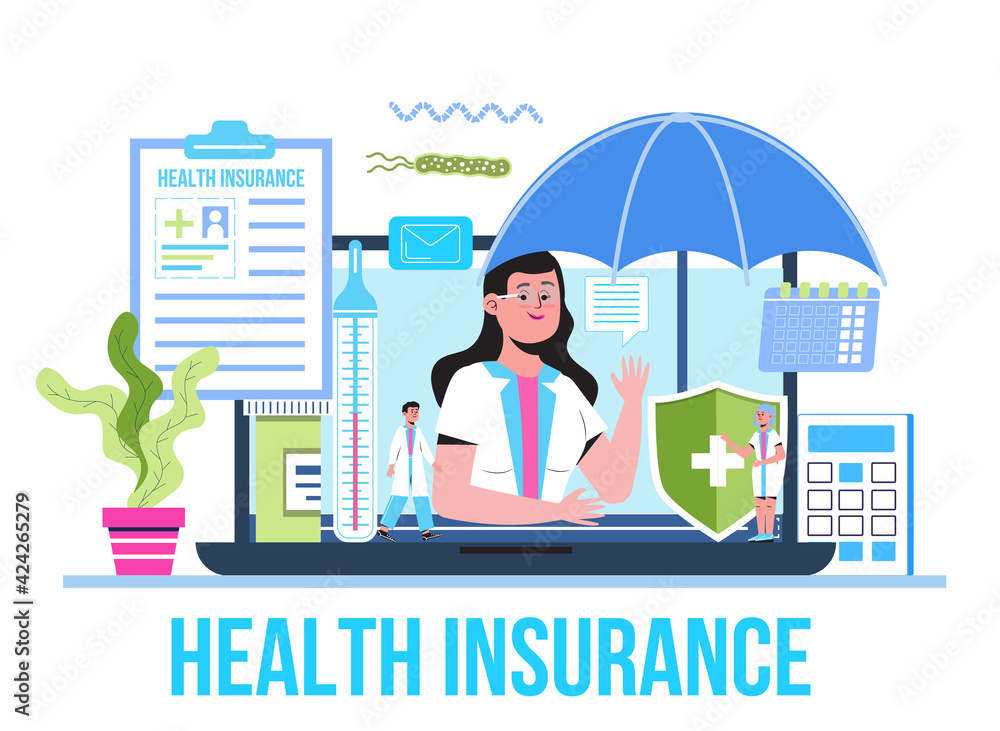 Medical, healthcare insurance vector concept, people with doctor fill ...