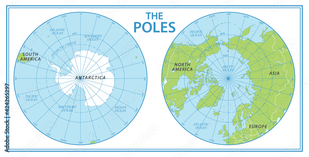 The Poles - North Pole and South Pole - Vector Detailed Illustration ...