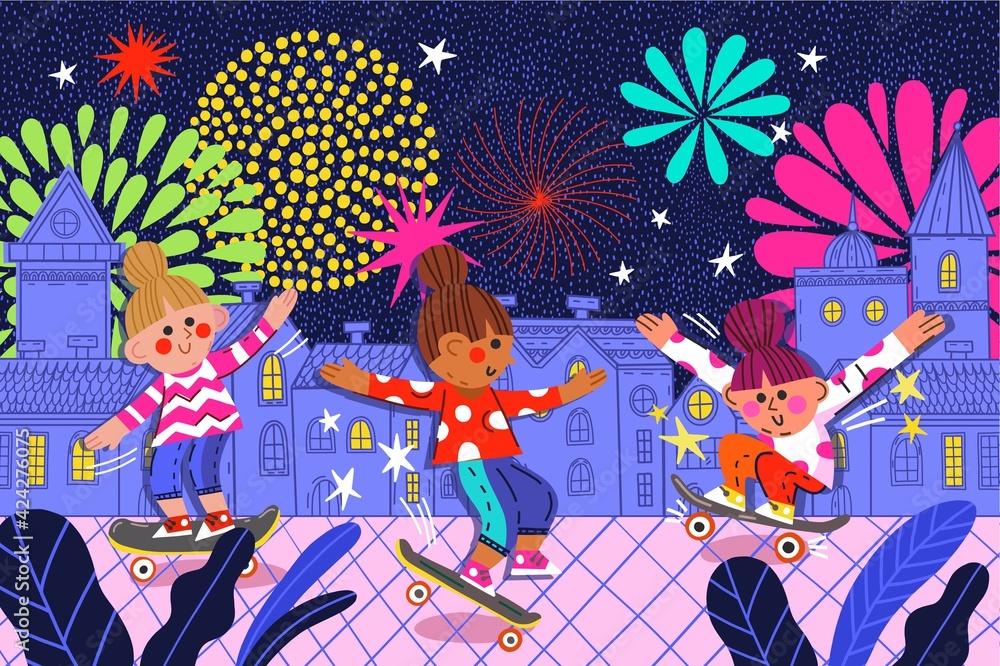 active, activity, adorable girl, background, board, california, cartoon ...