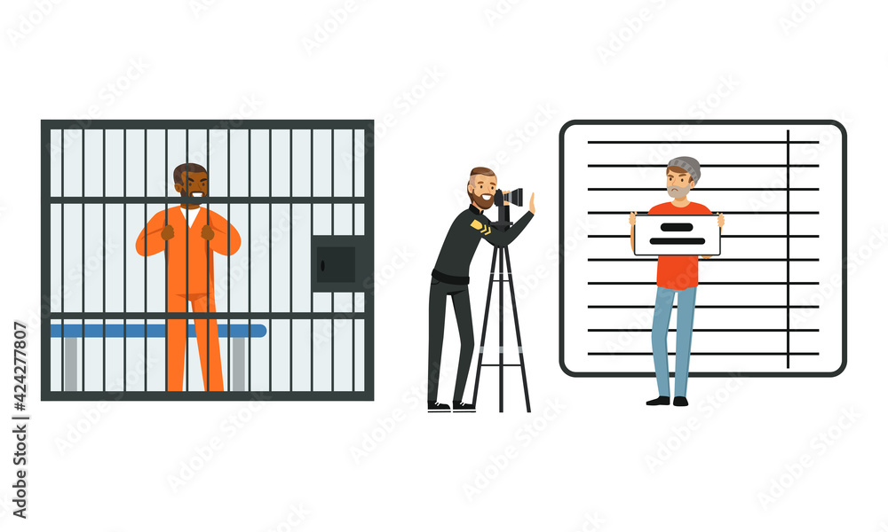 Policeman in Uniform Working at Police Station Set, Police Officer ...