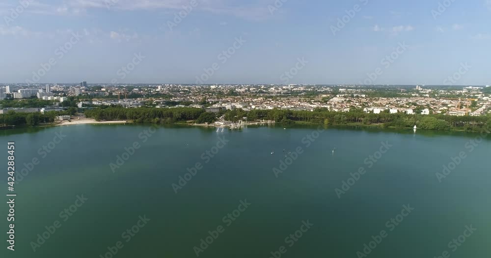 Panorama of Le Lac city lake in Bordeaux France with sailboat center ...