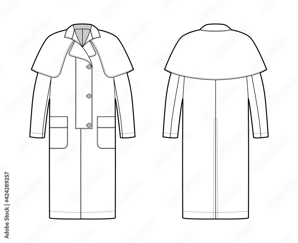 Duster coat technical fashion illustration with long sleeves, napoleon ...
