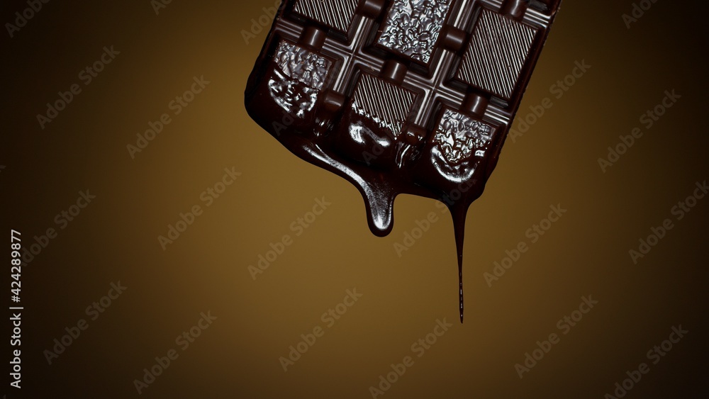 Melted premium chocolate flowing. Sweet dessert. Chocolate bar with ...