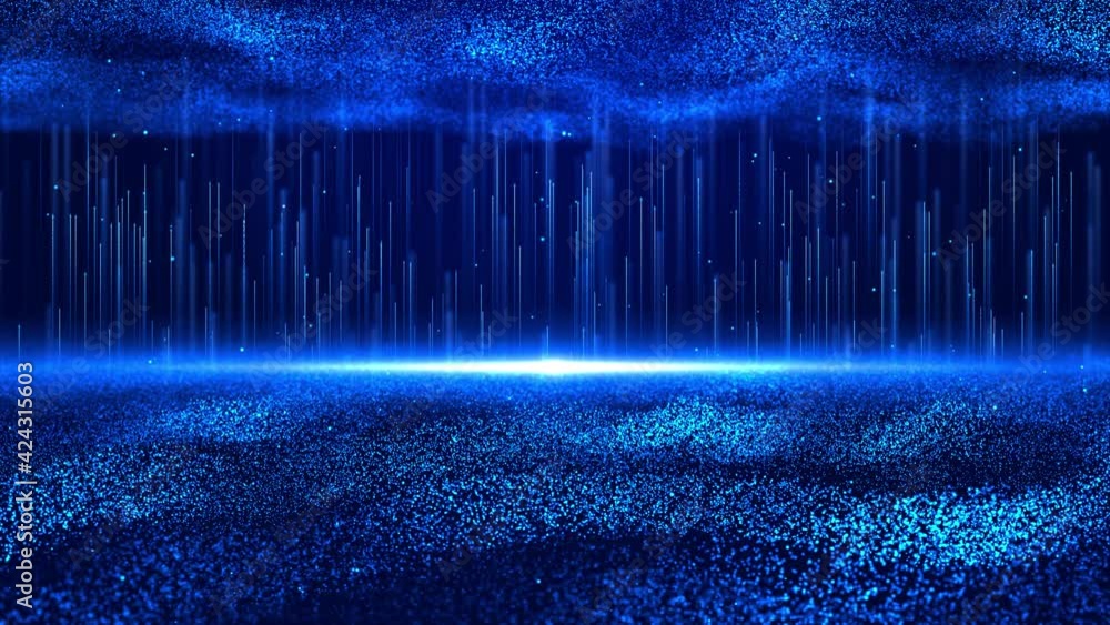 4K Blue technology wave particles is a spectacular motion, blue light ...