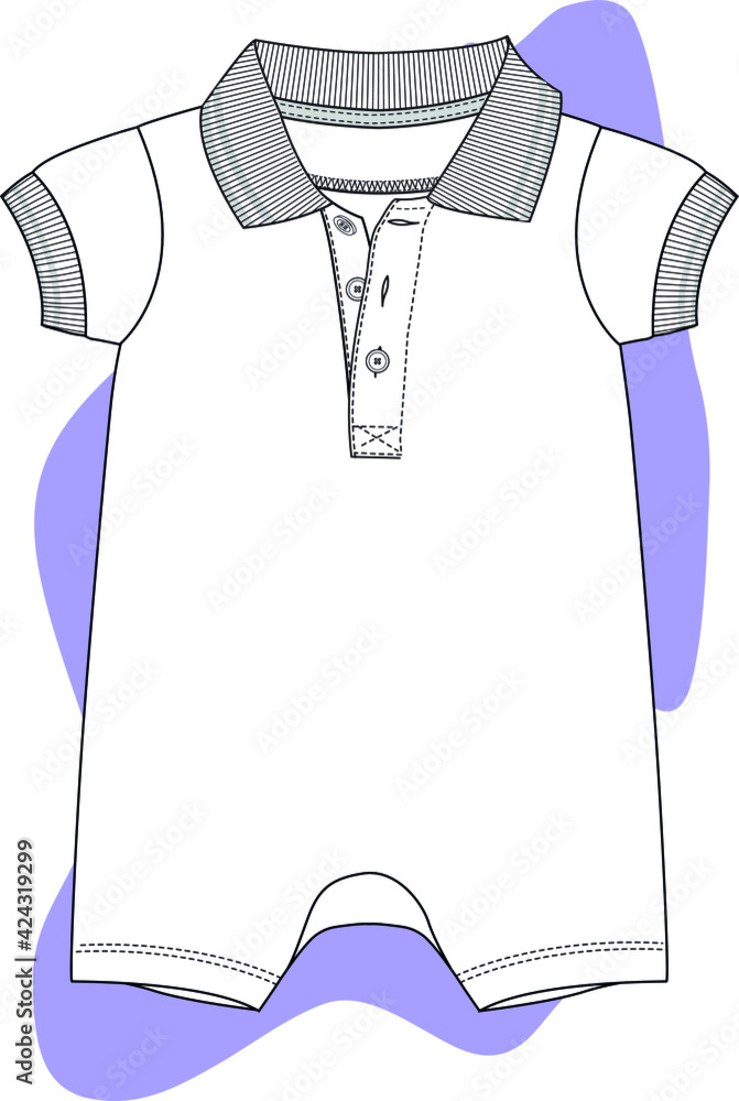 Baby fashion clothing design. Bodysuit vector flat sketch. Baby ...