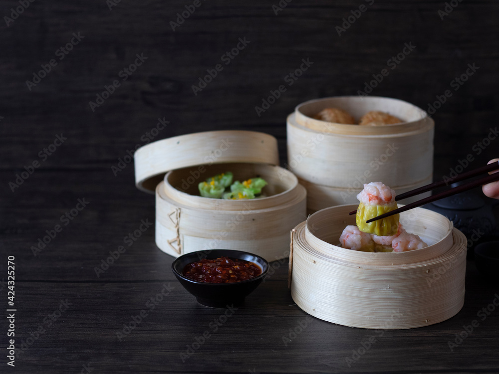 Assorted Dim Sum on Dark Background with copy space. Dim Sum Dark Food ...