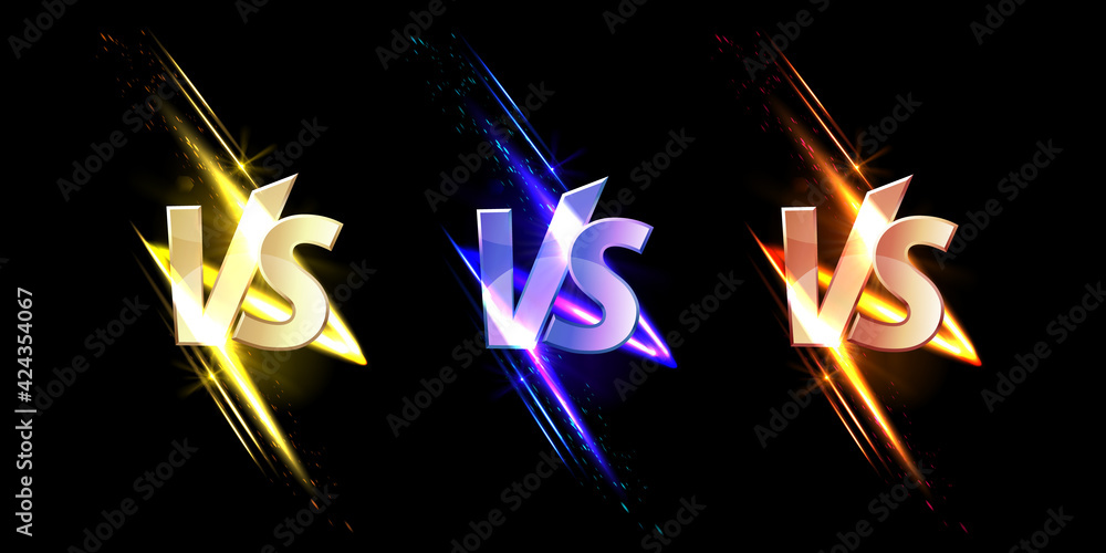Versus VS signs with glow and sparks, game or sport confrontation ...