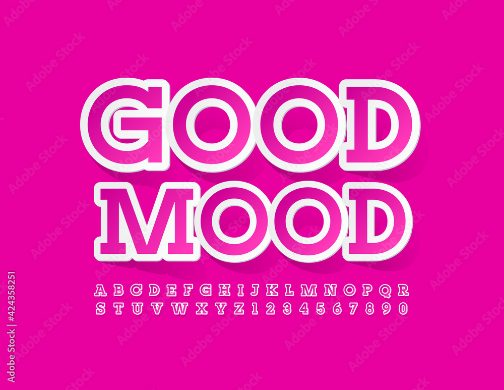 Vector cute card Good Mood. Pink bright Font. Sticker style set of ...