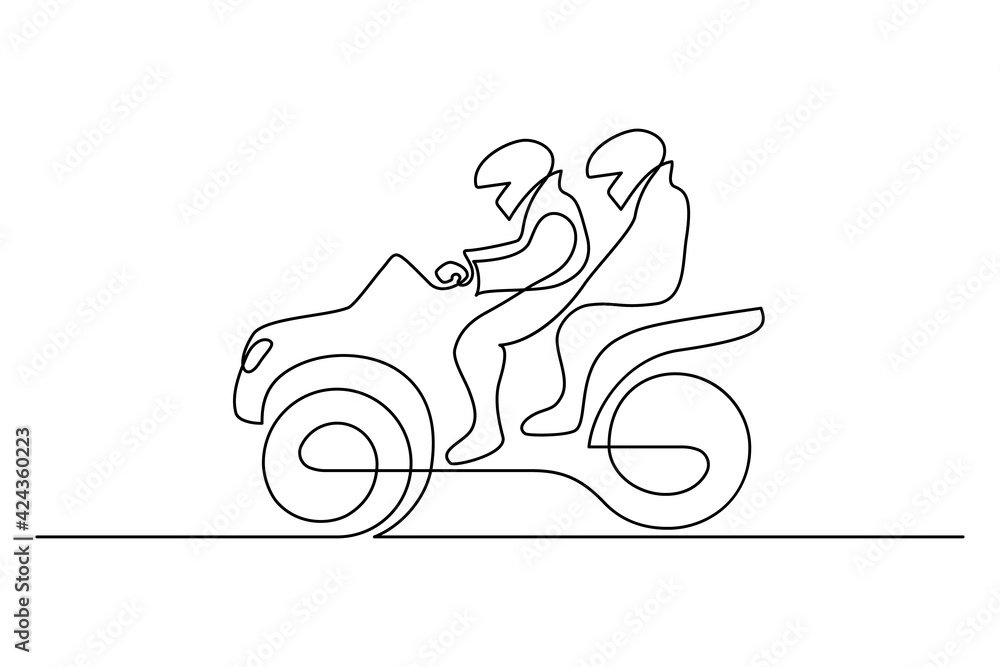 Quad biking in continuous line art drawing style. Driver with a ...