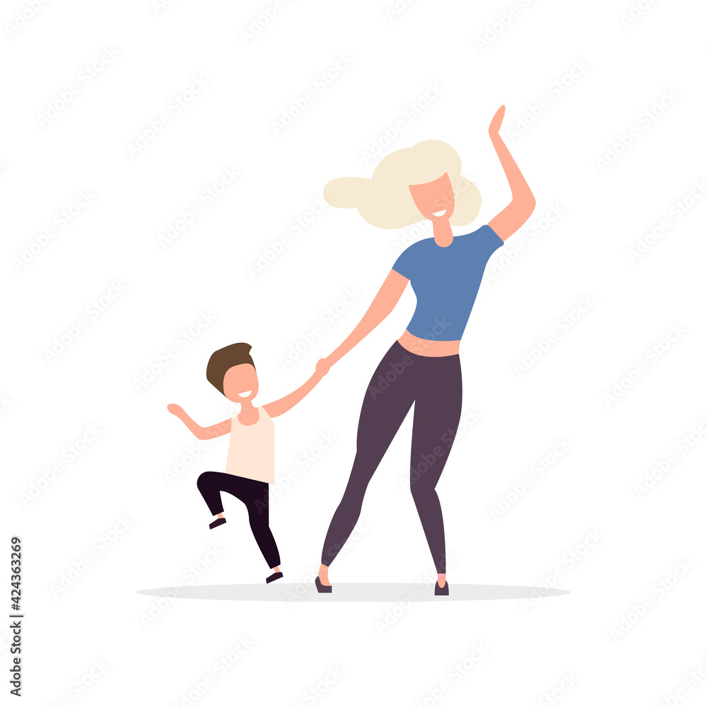 Dancing mother with her son. The holiday is celebrated by happy parents ...